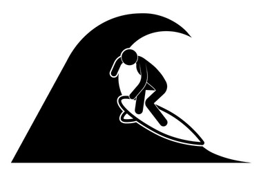Stick figure surfer on board caught a wave sea Vector Image