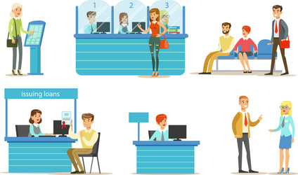 Bank service professionals and clients different Vector Image