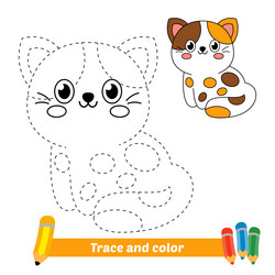 Trace and color for kids cat Royalty Free Vector Image