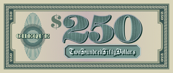 Sample green paper check of 2000 dollars Vector Image