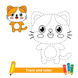 Trace and color for kids cat Royalty Free Vector Image