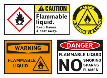 Hazard signs combustible materials if liquid Vector Image