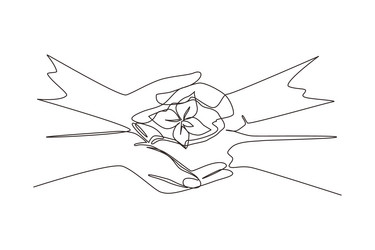 Continuous one line drawing two hands holding Vector Image