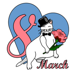 8 march greeting card with a cat and flower Vector Image
