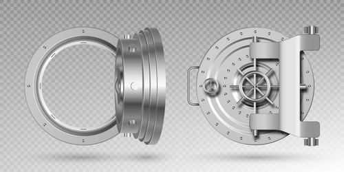 Round golden bank vault doors set on transparent Vector Image
