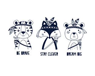 Hand drawing safari animals print design Vector Image