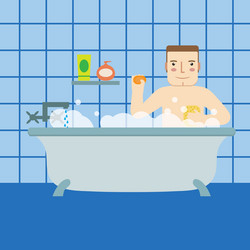 Cartoon little boy taking a bath Royalty Free Vector Image