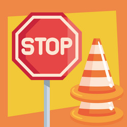 Construction stop signal and trucks Royalty Free Vector