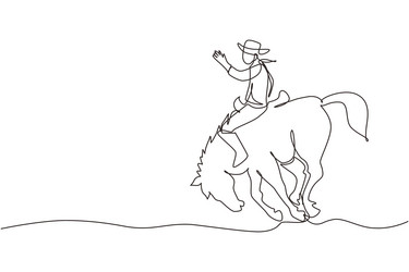 Single continuous line drawing western cowboy Vector Image