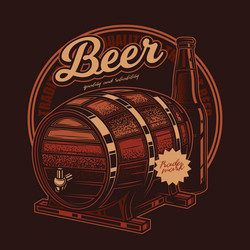 Beer label with wooden barrel Royalty Free Vector Image