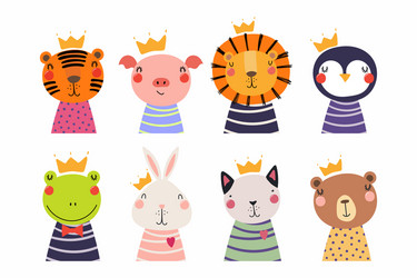Cute simple animal portraits with crowns - bunny Vector Image