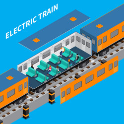 Isometric train wagon banner Royalty Free Vector Image