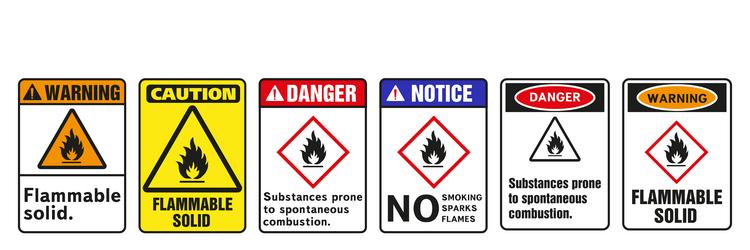 Hazard signs combustible materials if liquid Vector Image
