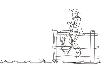 Single continuous line drawing western cowboy Vector Image