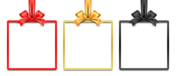 Red gift box blank frame with satin ribbon Vector Image
