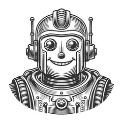 Smiling retro robot engraving Royalty Free Vector Image