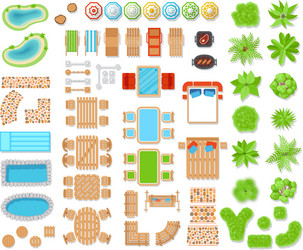 Garden landscape design elements aerial top view Vector Image