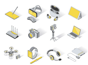 Games gadgets concept 3d isometric icons set pack Vector Image