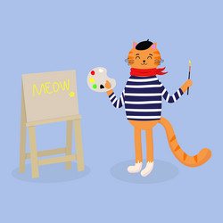 Cute cartoon french cat with baguette Royalty Free Vector