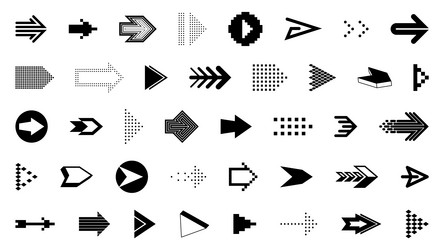 Diverse arrow cursors set different shapes styles Vector Image