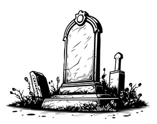 Grave retro and skull sketch hand drawn Royalty Free Vector
