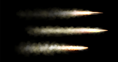 Realistic set of flying bullets with smoke trace Vector Image