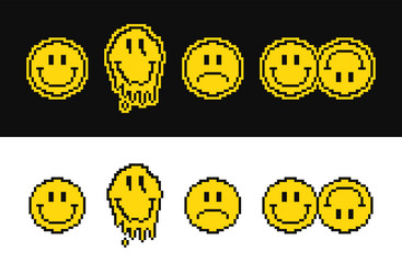 Pixel smile emoji face icon emotion Royalty Free Vector