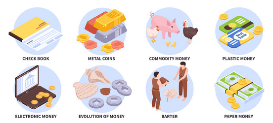 Evolution of money infographic Royalty Free Vector Image