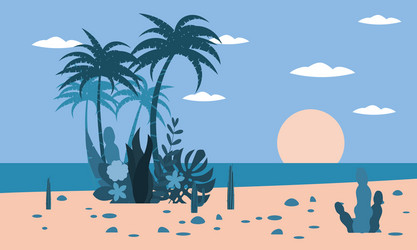 Tropical landscape ocean beach sunset palm trees Vector Image