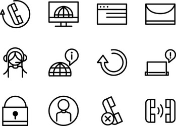 Call center service business icons collection line