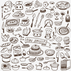 Cooking food doodles Royalty Free Vector Image