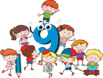 Children holding number nine card Royalty Free Vector Image