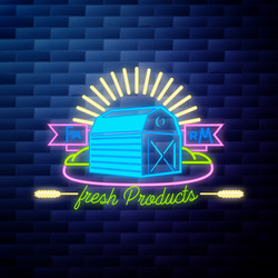Farm fresh neon logo eco produce stamp Royalty Free Vector