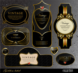 Set black gold-framed labels Royalty Free Vector Image