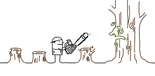 Cartoon confused stickman in the forest holds Vector Image