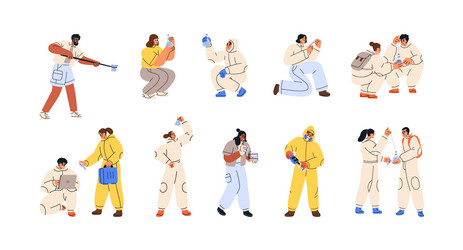 Scientists ecologists taking water samples Vector Image