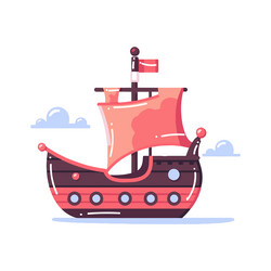 Hand drawn cute pirate ship in flat style Vector Image