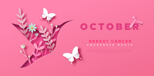 Breast cancer ribbons with cut out paper p Vector Image