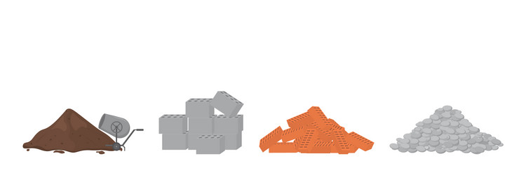 Building material piles sand stones cement brick Vector Image