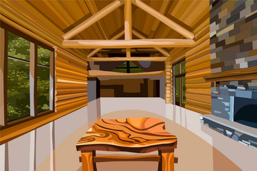 Cartoon interior in a wooden house Royalty Free Vector Image