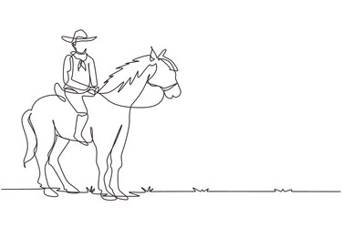 Continuous one line drawing cowboy throwing lasso Vector Image