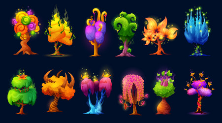 Fantastic magic trees cartoon alien forest Vector Image
