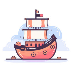 Hand drawn cute pirate ship in flat style Vector Image