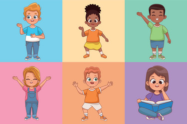 Six children characters Royalty Free Vector Image