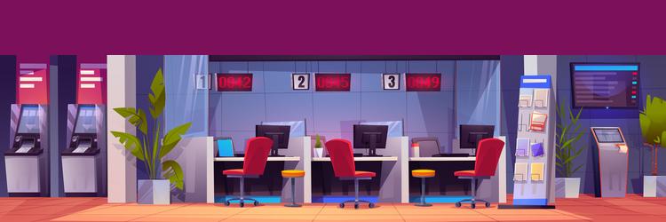 Bank office room inside interior with atm cartoon Vector Image