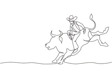Continuous one line drawing cowboy riding wild Vector Image