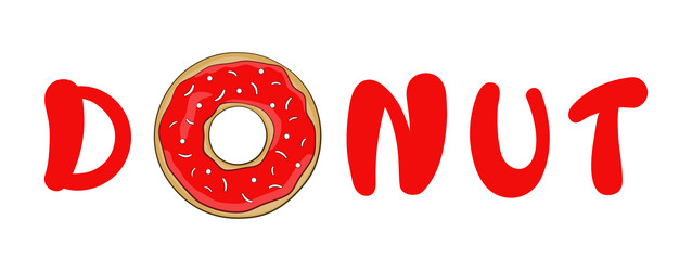 Cartoon donut hand drawn word Royalty Free Vector Image