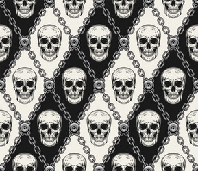 Geometric pattern with human skulls steel chains Vector Image