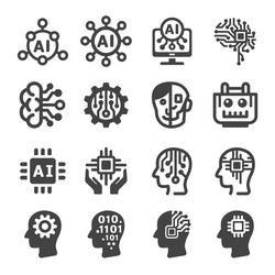 Ai artificial intelligence icon set in thin line Vector Image