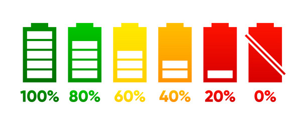 Battery charge progress indicator icons collection